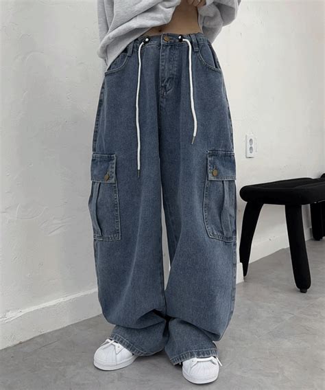 Denim Cargo Wide Pants 카고 오버핏 빈티지 유니크 아메카지 건빵 포켓 데님 와이드 워크 팬츠 바지 와이드팬츠 카고바지 카고팬츠 댄서