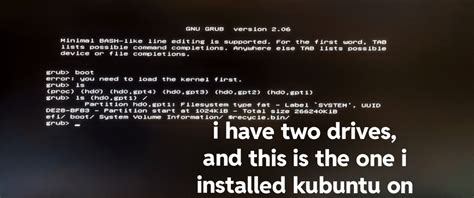 please help i just installed kubuntu and grub can t boot this is how