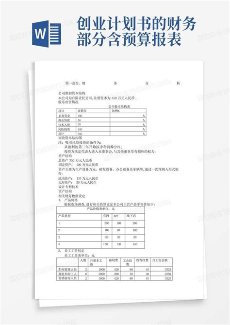 创业计划书的财务部分含预算报表word模板下载 编号lbbvpxow 熊猫办公