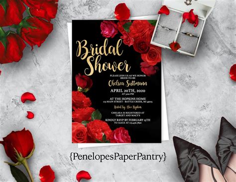 Red Rose Bridal Shower Invitationred Rose Shower Invitered Rose Theme Showercouple Bridal