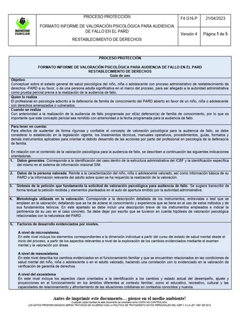 F4 G16 P Formato Informe Valoracion Psicologica Para Audiencia De Fallo En El Pard V4 Pdf