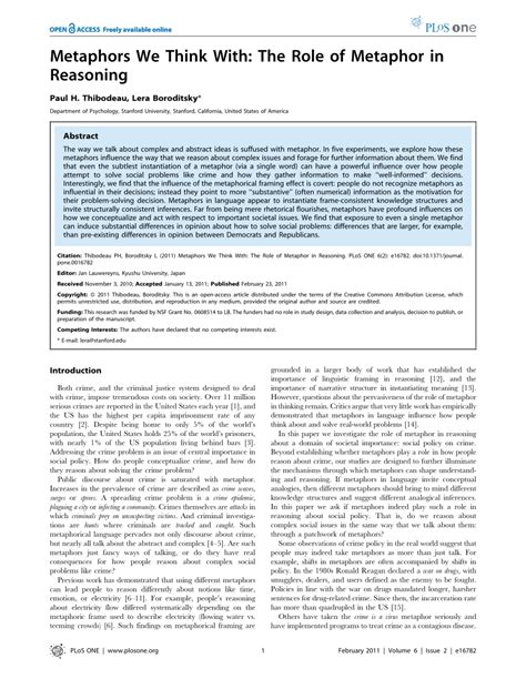 Pdf Metaphors We Think With The Role Of Metaphor In Reasoning