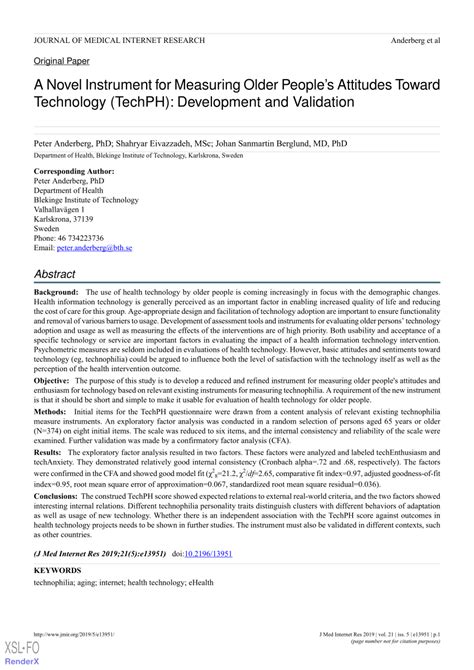 Pdf A Novel Instrument For Measuring Older Peoples Attitudes Toward Technology Techph