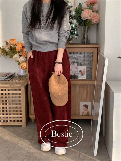 여성 골덴 밴딩 팬츠 코듀로이 와이드 허리밴딩 일자팬츠 스웨이드 바지 2color 에이블리