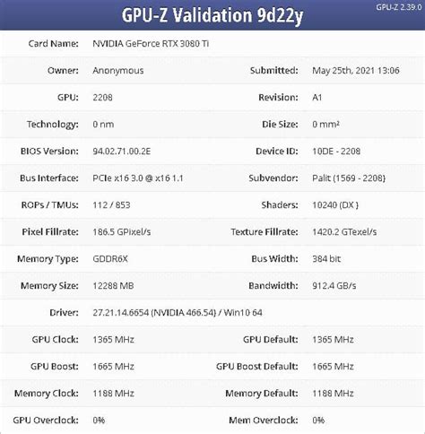 Nvidia Geforce Rtx 3080 Ti Specifications Confirmed Via Gpu Z Validation