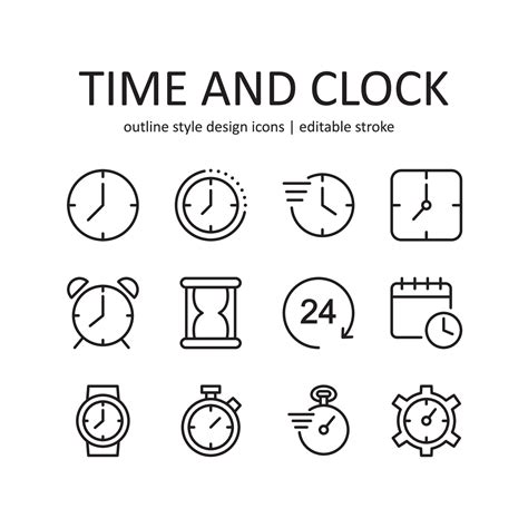 Time And Clock Icon Set Contains Such Icons As Watch Calendar Alarm And More Line Style