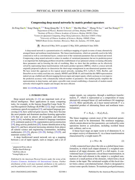 Pdf Compressing Deep Neural Networks By Matrix Product Operators