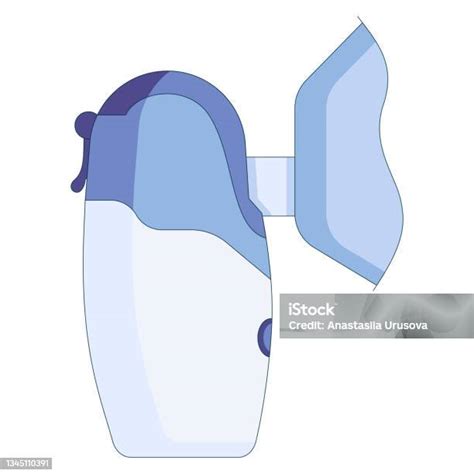 흰색 배경에 고립 된 평평한 스타일로 천식 환자를위한 파란색 흡입기의 의료 아이콘 네블라이저에 대한 스톡 벡터 아트 및 기타 이미지 네블라이저 들이마심 천식 흡입기