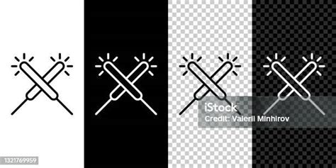 흑백 투명 한 배경에 격리 된 세트 Sparkler 불꽃 작품 아이콘 축제 크리스마스 스파클러 촛불 조명 메리 크리스마스와 새해 복 많은 새해 벡터 검은색에 대한 스톡 벡터