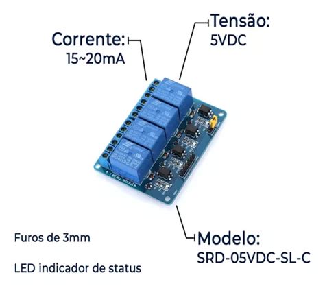 módulo relé rele 4 canais 5v 10a para arduino pic automação à venda em