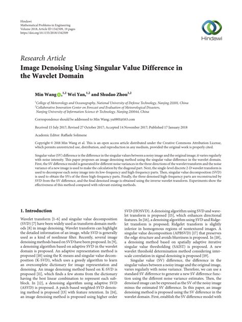Pdf Image Denoising Using Singular Value Difference In The Wavelet Domain