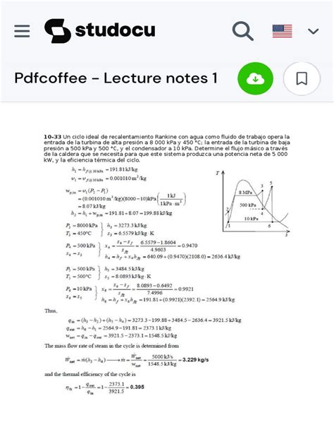 Pdfcoffee Lecture Notes 1 10 33 Un Ciclo Ideal De Recalentamiento Rankine Con Agua Como