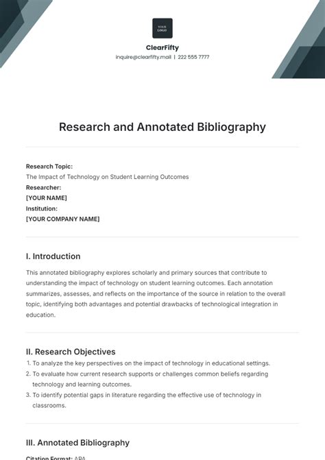 Free Research Annotated Bibliography Template To Edit Online
