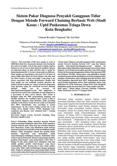 Pdf Sistem Pakar Diagnosa Penyakit Gangguan Tidur Dengan Metode Forward Chaining Berbasis Web