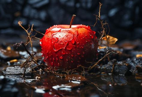 Premium Ai Image Apple Is Broken Off The Apple Into A Black Background