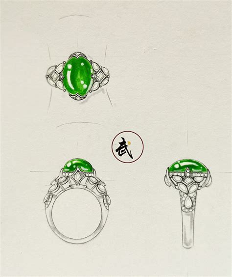 珠宝设计 珠宝手绘 翡翠戒指