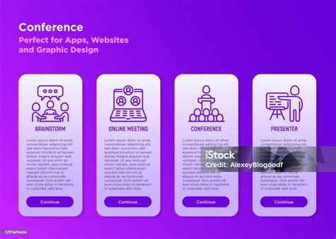 협업 팀워크 브레인스토밍 온라인 미팅 컨퍼런스 발표자 등 얇은 라인 아이콘으로 모바일 사용자 인터페이스를 충족합니다 벡터 그림 복사 공간이있는 템플릿 Brand Name