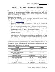 Lesson 1 Lab Basic Coordinates And Seasons Worksheet WORD Docx Name Adli Cruz Santana