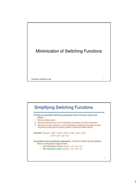 minimization of switching functions pdf mathematics mathematical