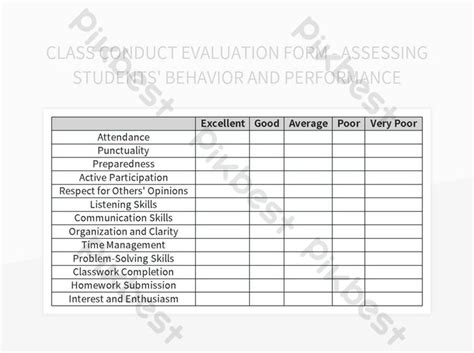 Class Conduct Evaluation Form Assessing Babes Behavior And Performance Excel Template