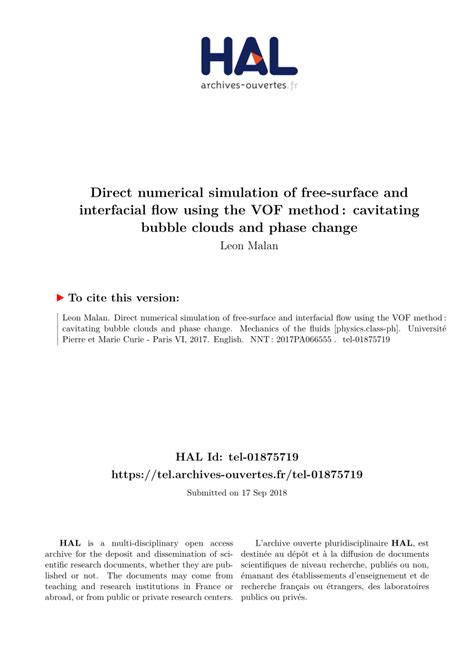 Pdf Direct Numerical Simulation Of Free Surface And Interfacial Flow Using The Vof Method