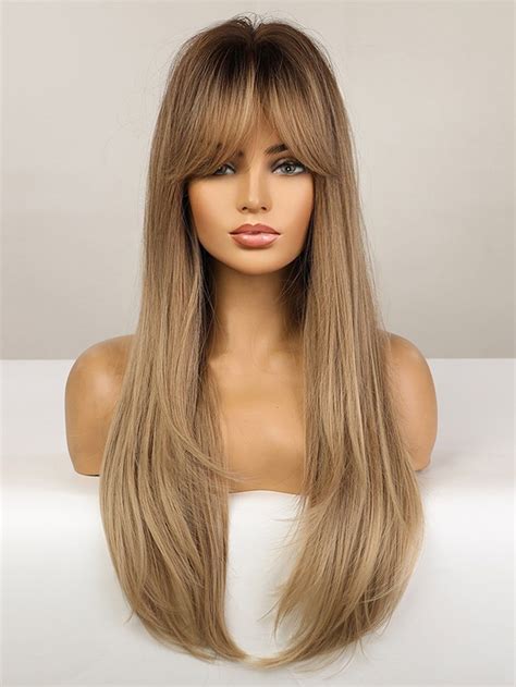 Natural Ombre Long Straight Synthetic Wig With Bangs Wig Hairstyles