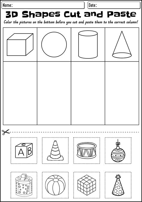 3d Shapes Cut And Paste Worksheets