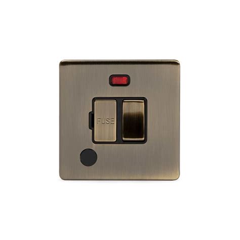 Fused Connection Unit Fcu Switched Flex Outlet With Neon 13a Antique Brass Black Insert Noble