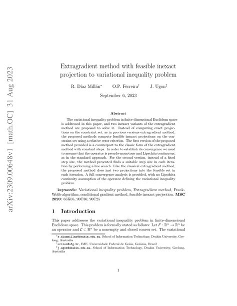 Pdf Extragradient Method With Feasible Inexact Projection To