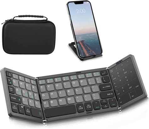 Foldable Bluetooth Keyboard Wireless Rechargeable Keyboard With Touchpad And Number Pad Keyboard