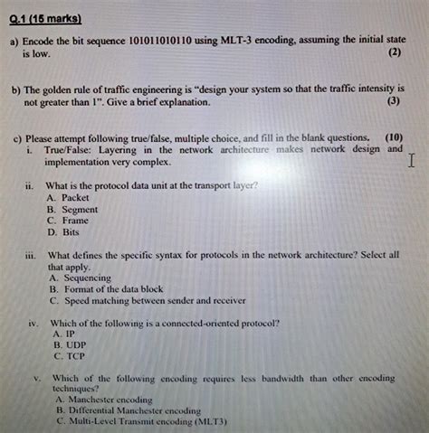 Q1 15 Marks A Encode The Bit Sequence 101011010110 Using Mlt 3