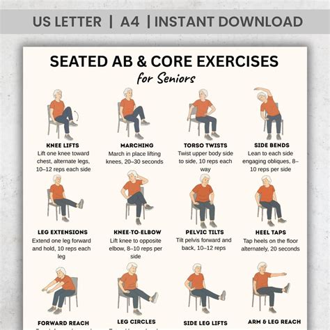Seated Ab And Core Exercises For Seniors Chair Workout Printable Pdf