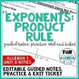 Exponent Rules The Product Rule EDITABLE Guided Notes Algebra 1 Unit 8