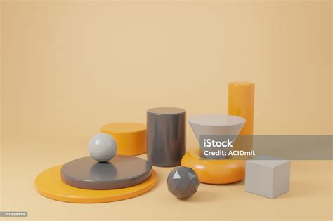 3d 렌더링 장면에서 다색 기하학적 모양 트렌디 한 색상의 비즈니스 프리젠 테이션 등을위한 추상 제품 연단 0명에 대한 스톡 사진 및 기타 이미지 Istock