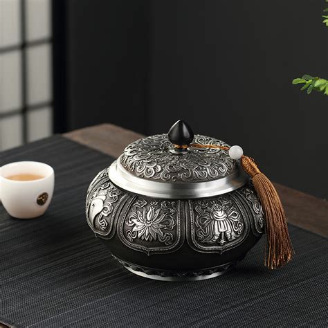 纯锡罐茶叶罐手工大号雕刻金属密封罐储茶罐普洱茶叶罐 99 锡罐 虎窝淘