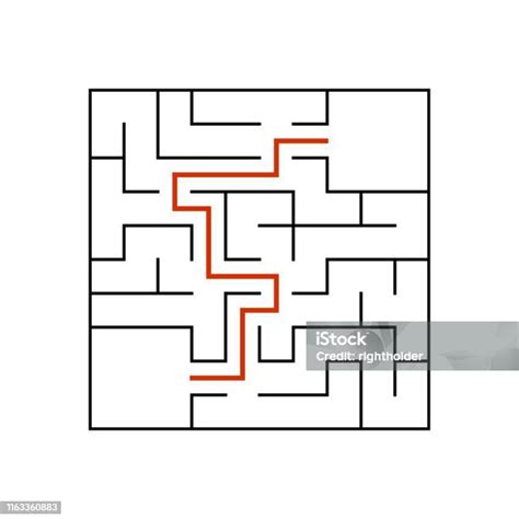 입구와 출구가있는 검은 정사각형 미로 아이들을위한 재미있는 게임 흰색 배경에 격리 된 간단한 평면 벡터 그림입니다 당신의 도면을위한 장소와 함께 대답과 함께 개념에 대한