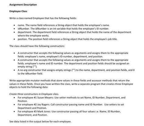 Solved Assignment Description Employee Class Write A Class