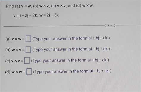 Solved Find A Vw B Wv C Vv And D Ww Chegg Com