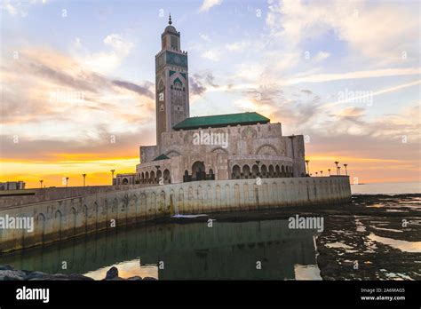 View Of Hassan Ii Mosque At Sunset The Hassan Ii Mosque Or Grande