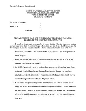 Fillable Online Sample Declaration Sexual Assault Tahirih Org Fax Email Print PdfFiller