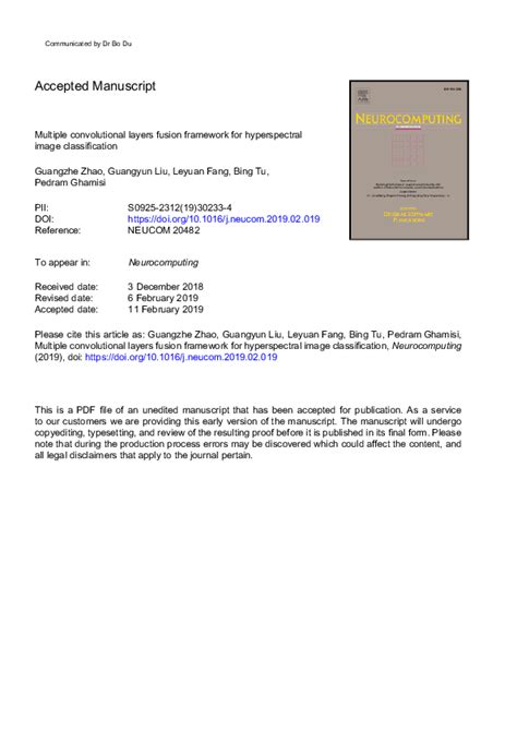 Pdf Multiple Convolutional Layers Fusion Framework For Hyperspectral Image Classification