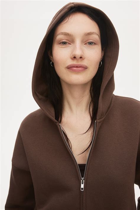 Oversized Zip Through Hoodie Dark Brown Ladies Handm Gb