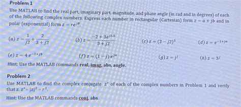 Use Matlab To Find The Real Part Imaginary Part