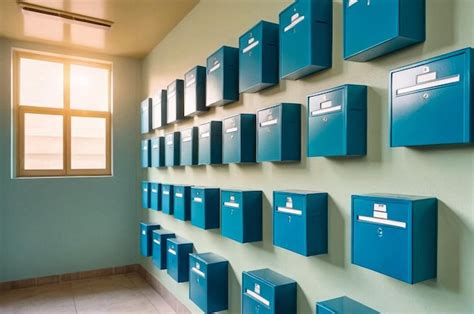 Premium Photo Blue Steel Mailboxes In An Apartment Residential Building Inside Modern Rows Of
