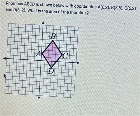 solved rhombus abcd is shown below with coordinates a 0 2 b 3 6 c