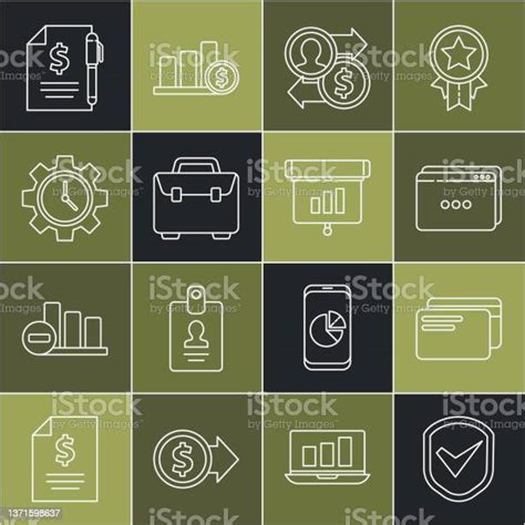 체크 마크 신용 카드 웹 사이트 템플릿 작업 프로모션 교환 금 서류 가방 시간 관리 계약 및 펜 및 그래프 차트 다이어그램 인포 그래픽 아이콘으로 줄 방패를 설정합니다 벡터