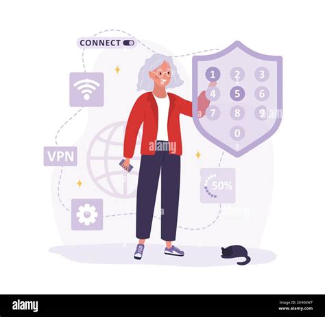 Vpn Connection Elderly Woman Using Virtual Private Network Password Security Protected Access