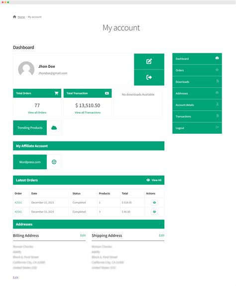 Woocommerce Account Dashboard Pro
