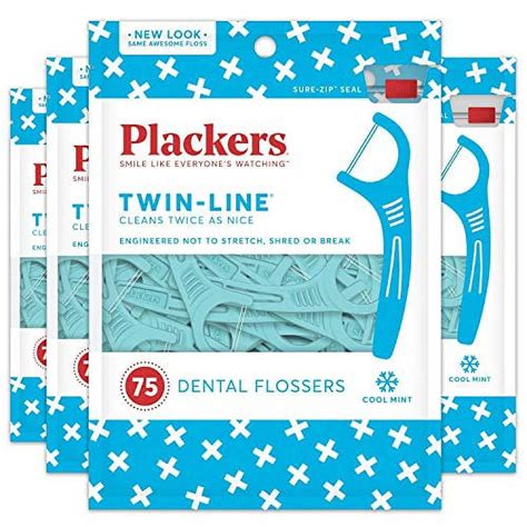 Plackers Twin Line Dental Floss Picks 75 Count Pack Of 4