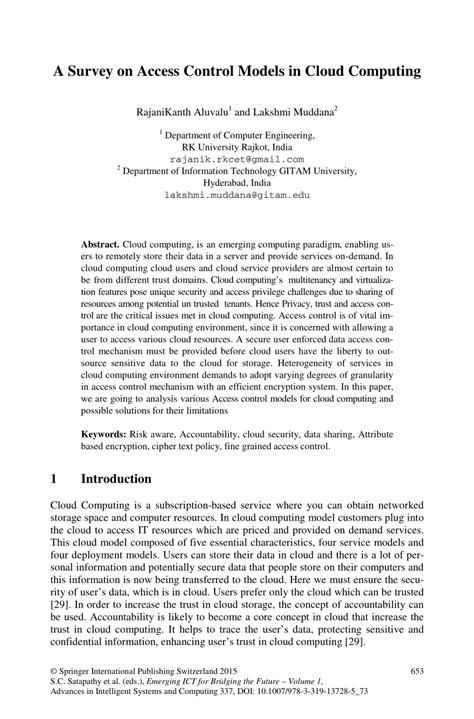 Pdf A Survey On Access Control Models In Cloud Computing